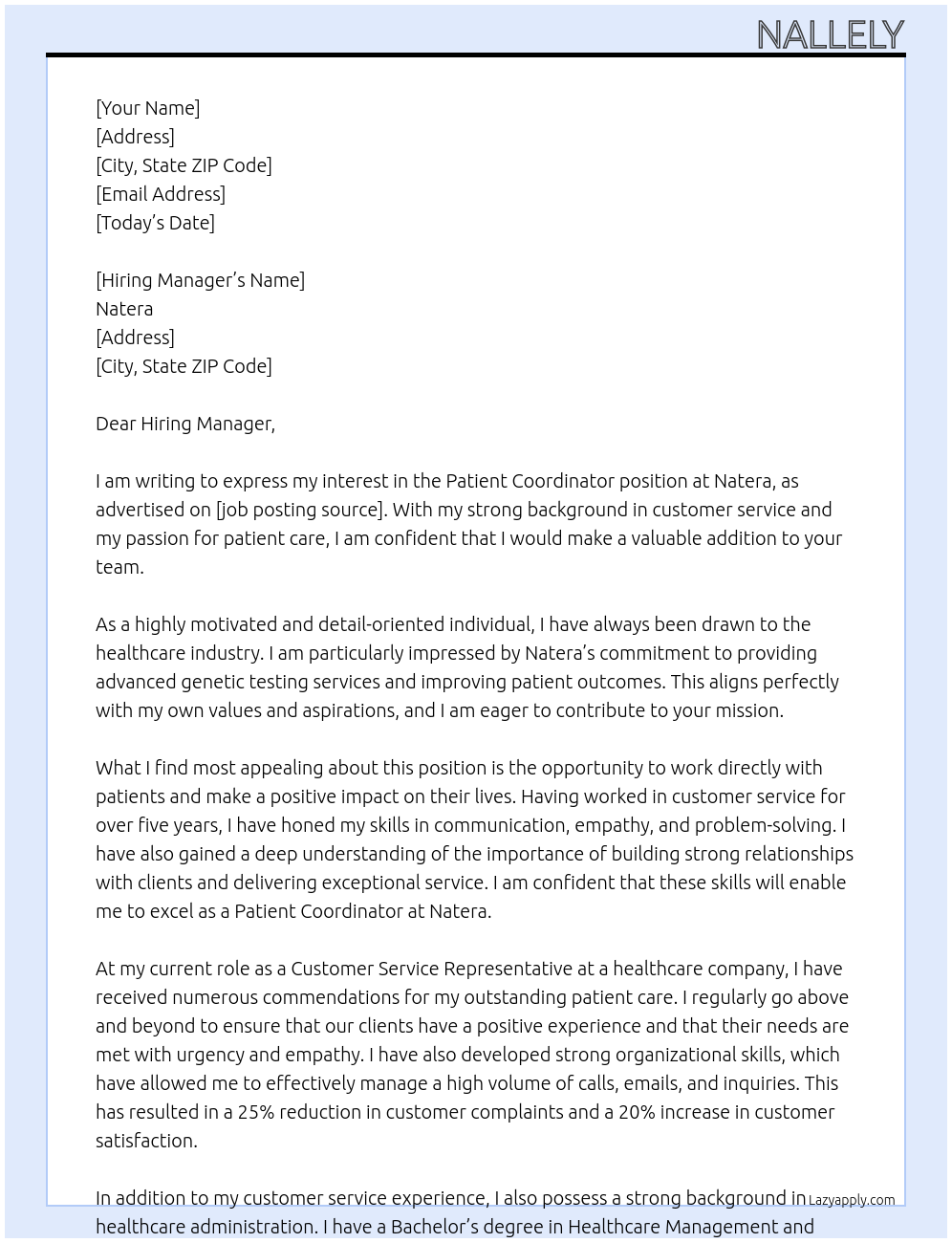 Cover letter for patient coordinator - LazyApply