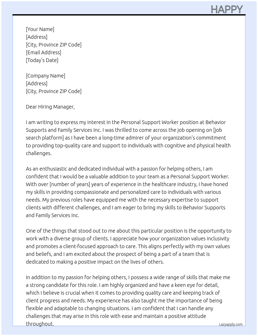 Cover letter for personal support worker - LazyApply