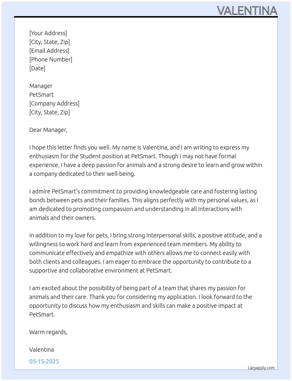 Cover letter for student no experience - LazyApply