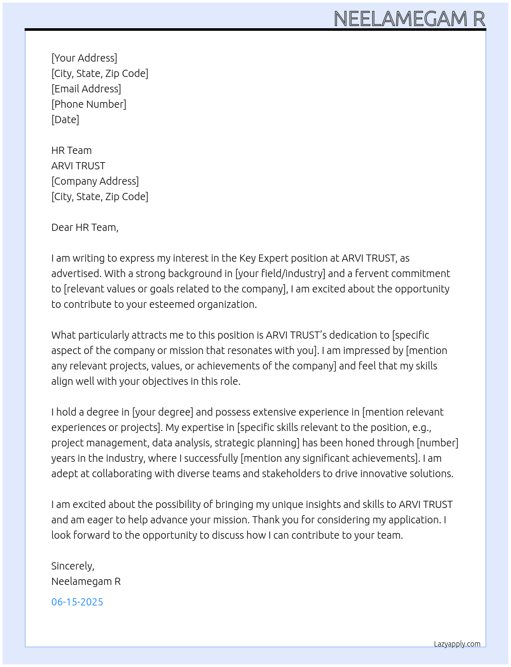 Cover letter for key expert - LazyApply