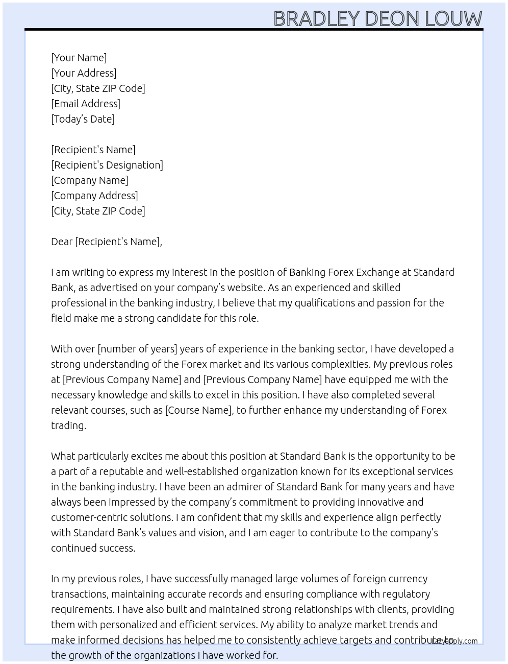 Cover letter for banking forex exchange - LazyApply