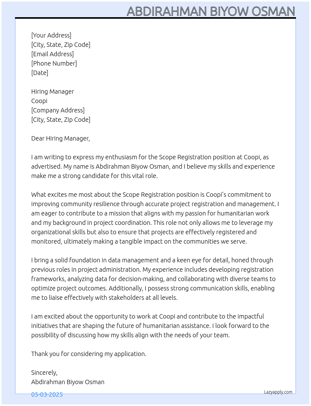 Cover letter for scope registration - LazyApply