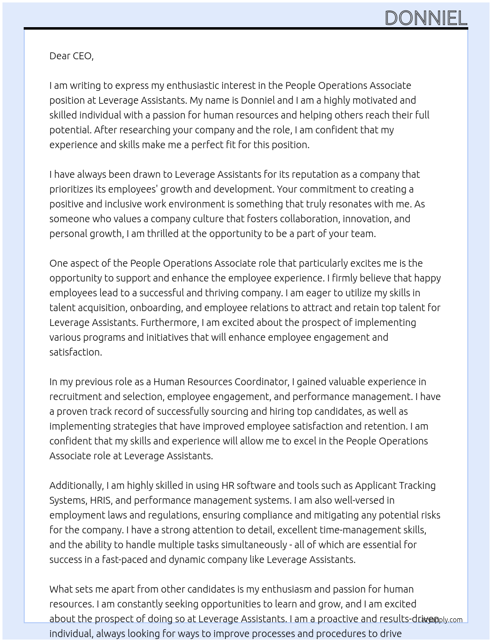 Cover letter for people operations associate - LazyApply