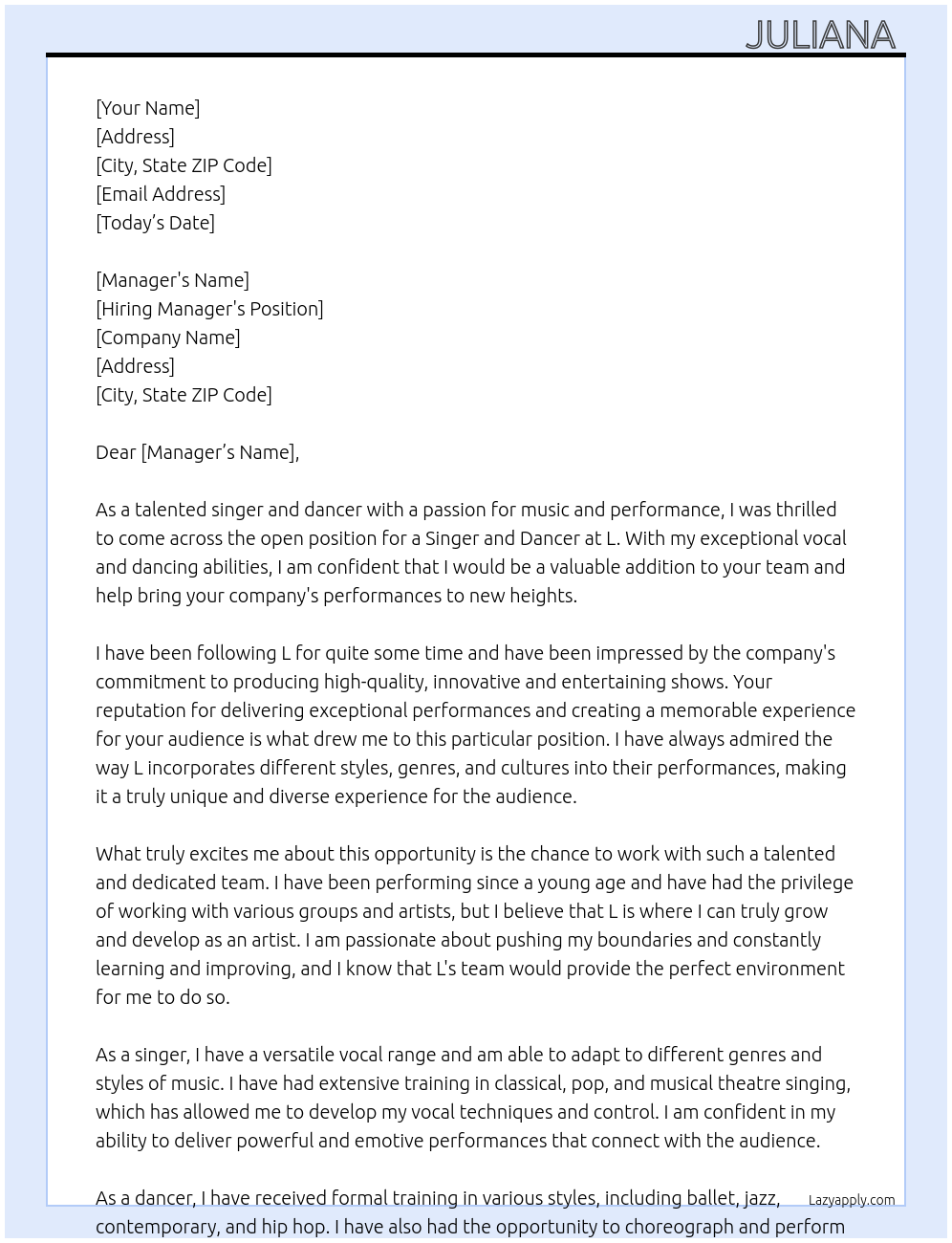 Cover letter for l - LazyApply