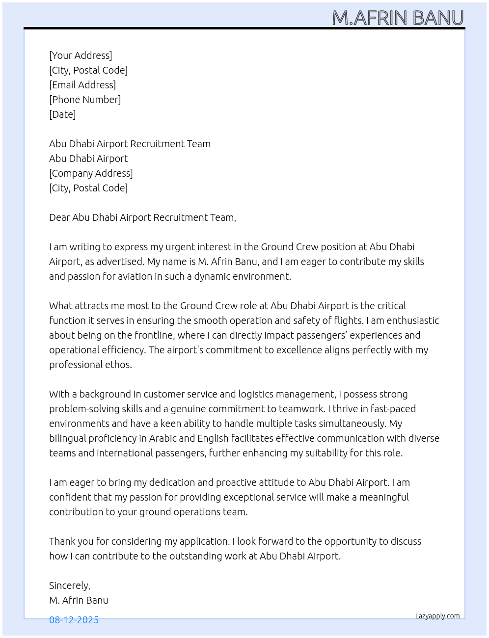 Cover letter for ground crew - LazyApply