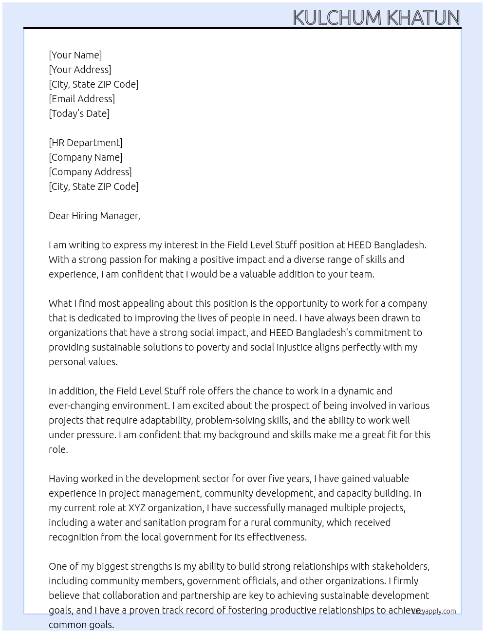Cover letter for field level stuff - LazyApply
