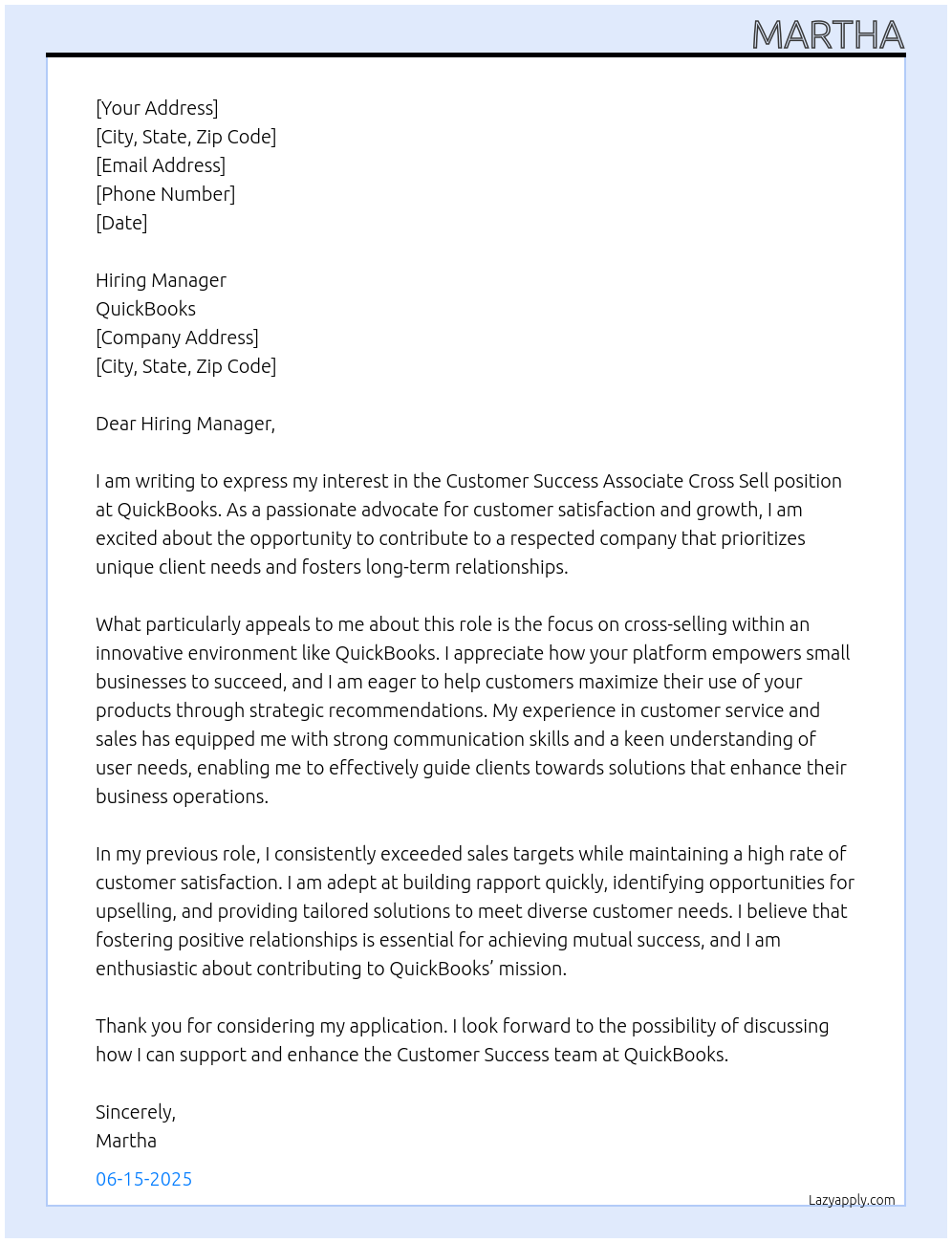Cover letter for customer success associate cross sell - LazyApply