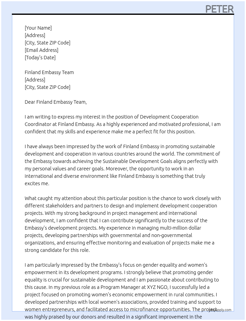 Cover letter for development cooperation coordinator - LazyApply