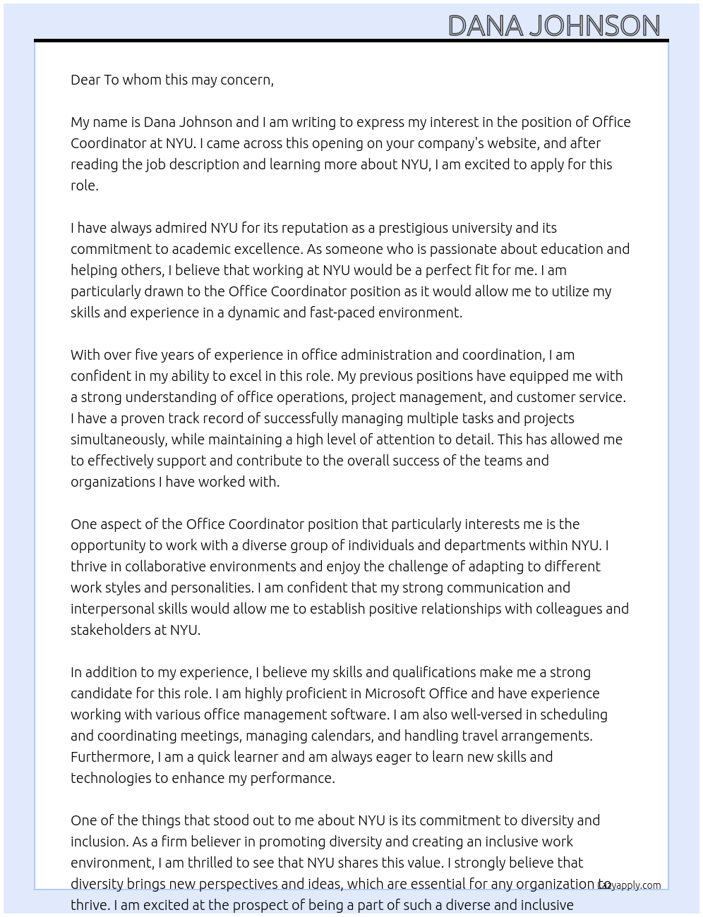 Cover letter for office coordinator - LazyApply