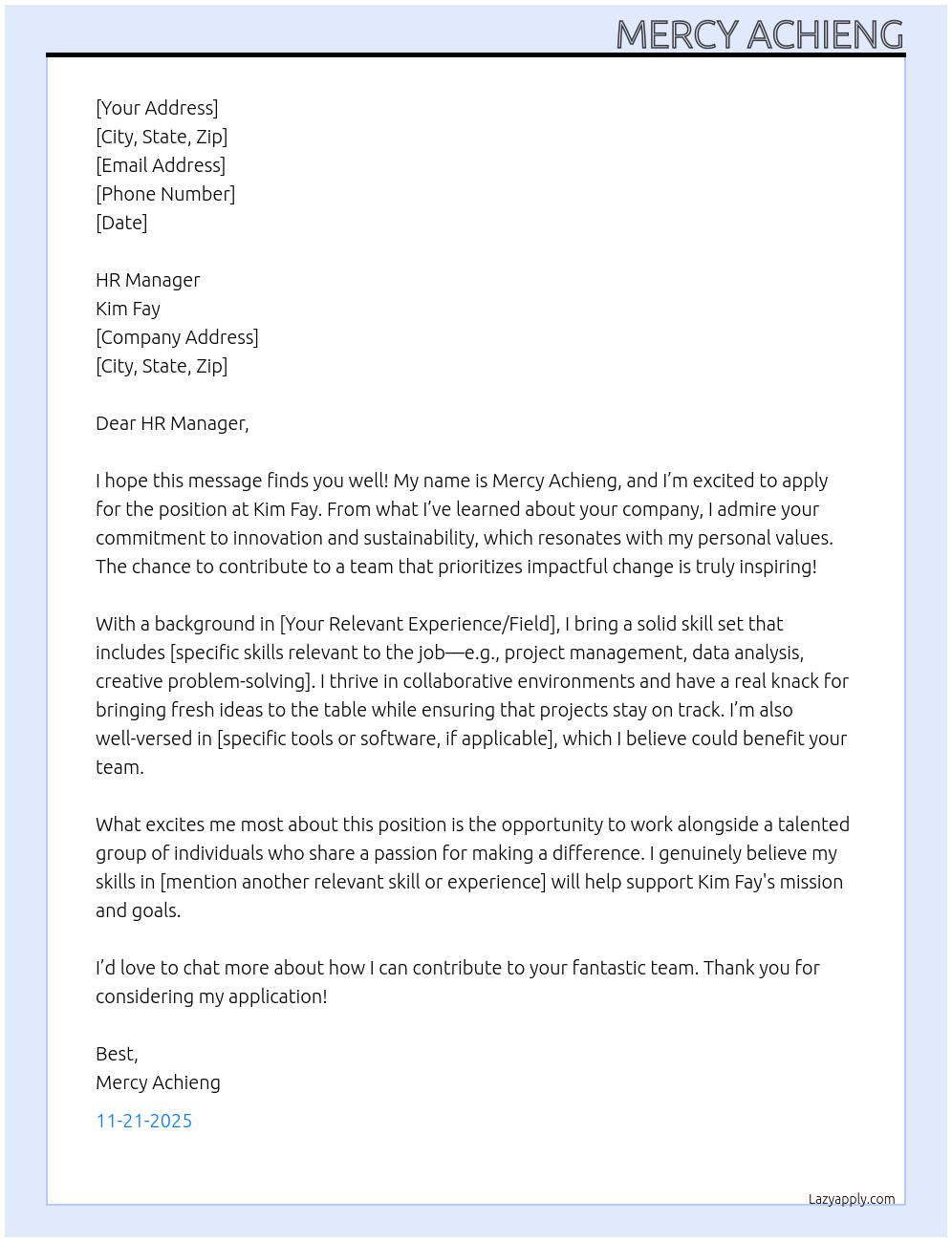 Cover letter for application latter - LazyApply