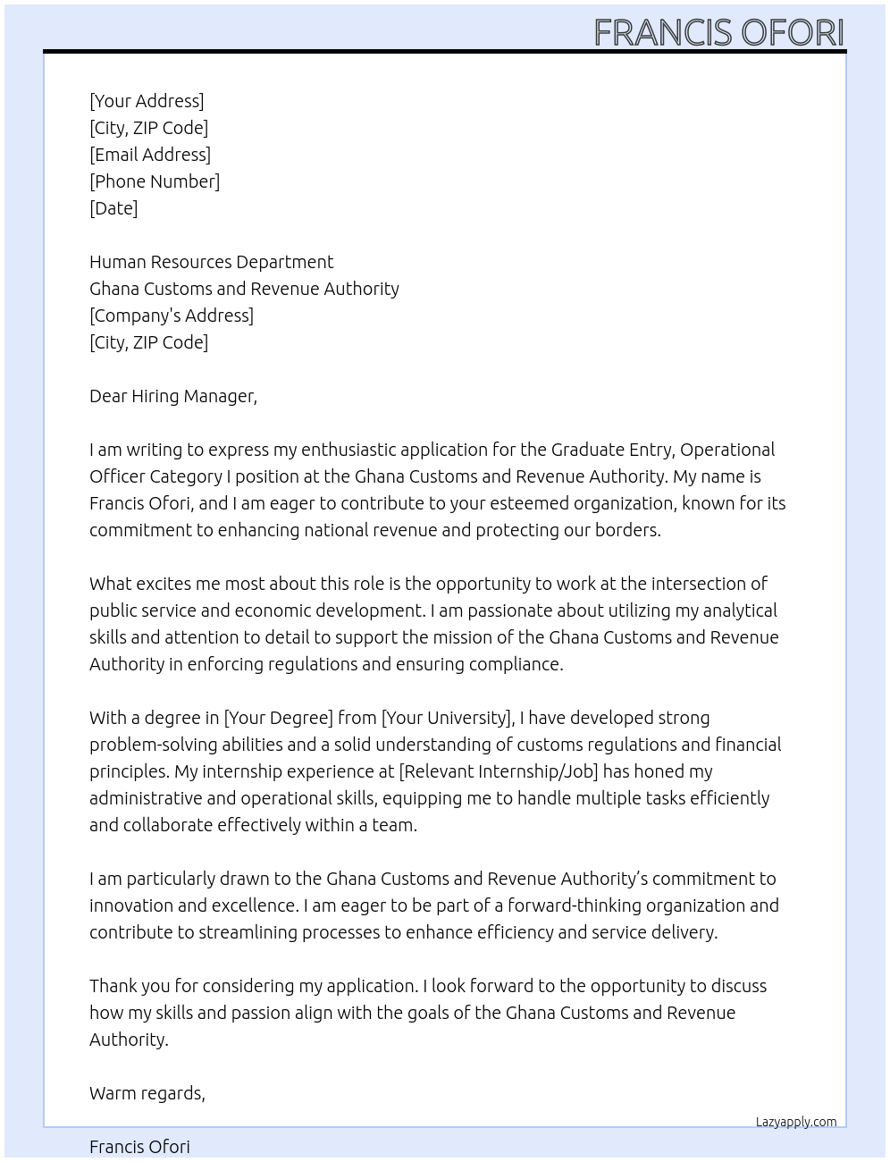 Cover letter for application for employment - graduate entry ...