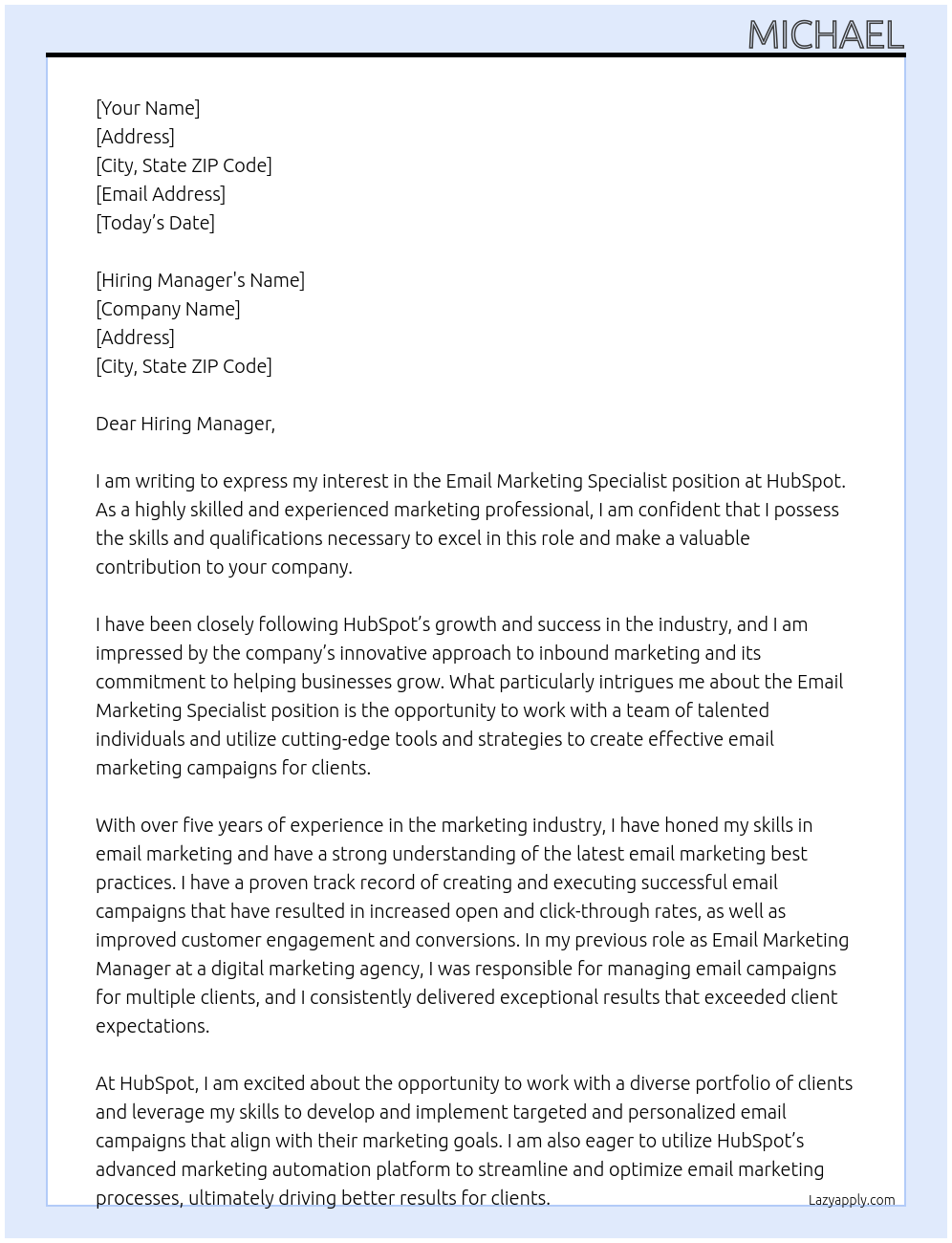 Cover letter for email marketing specialist - LazyApply