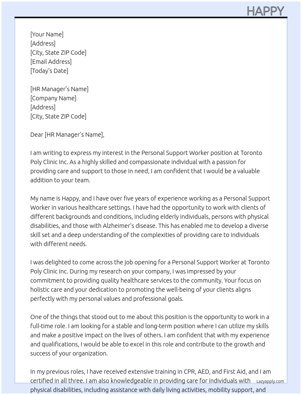 Cover letter for personal support worker - LazyApply