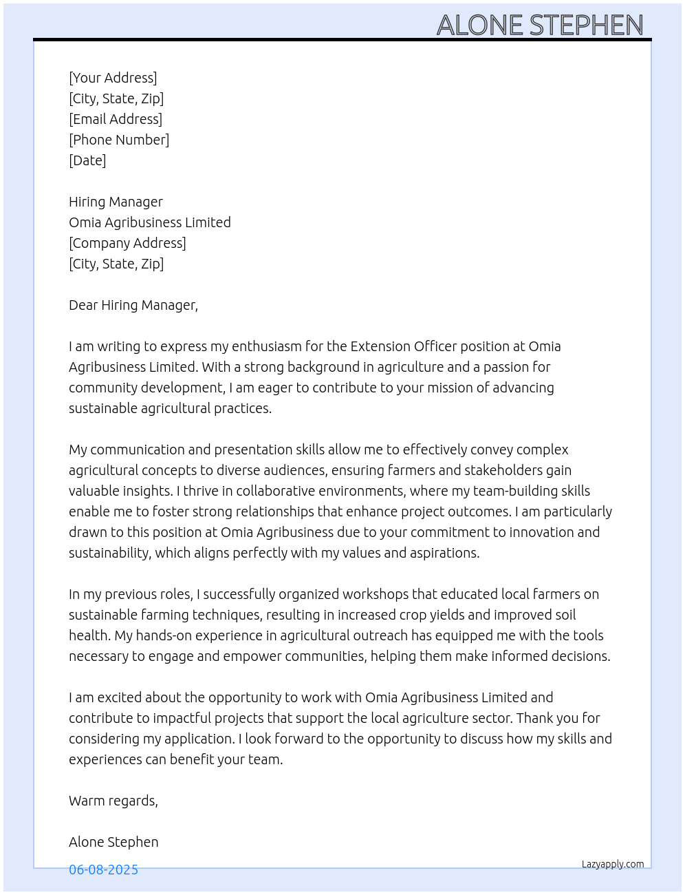 Cover letter for extension officer - LazyApply