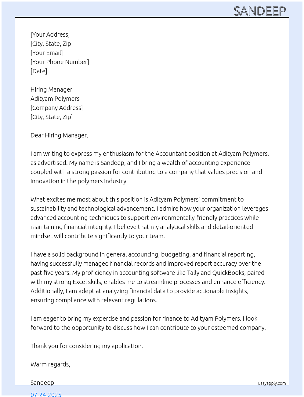 Cover letter for accountents - LazyApply