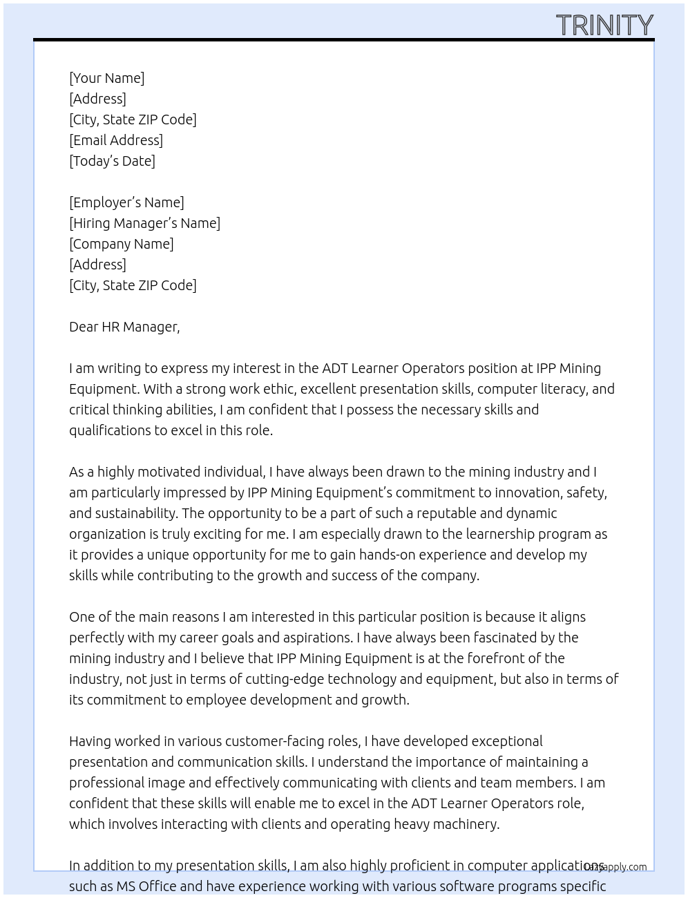 Cover letter for adt learner operators - LazyApply