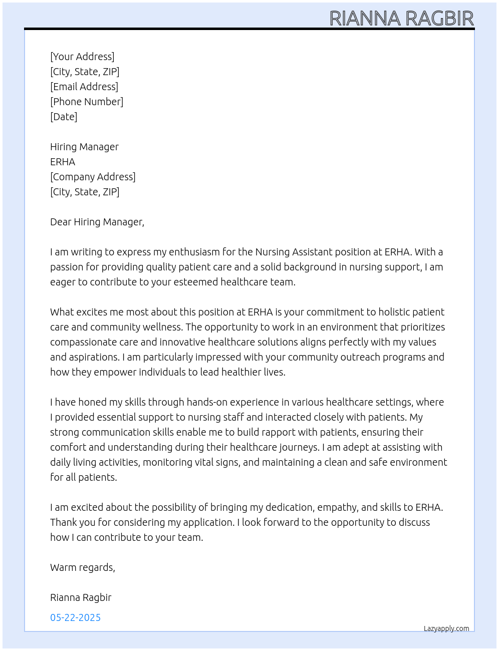 Cover letter for nursing assistant - LazyApply