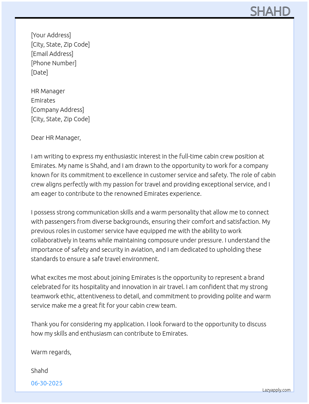 Cover letter for cabin crew - LazyApply