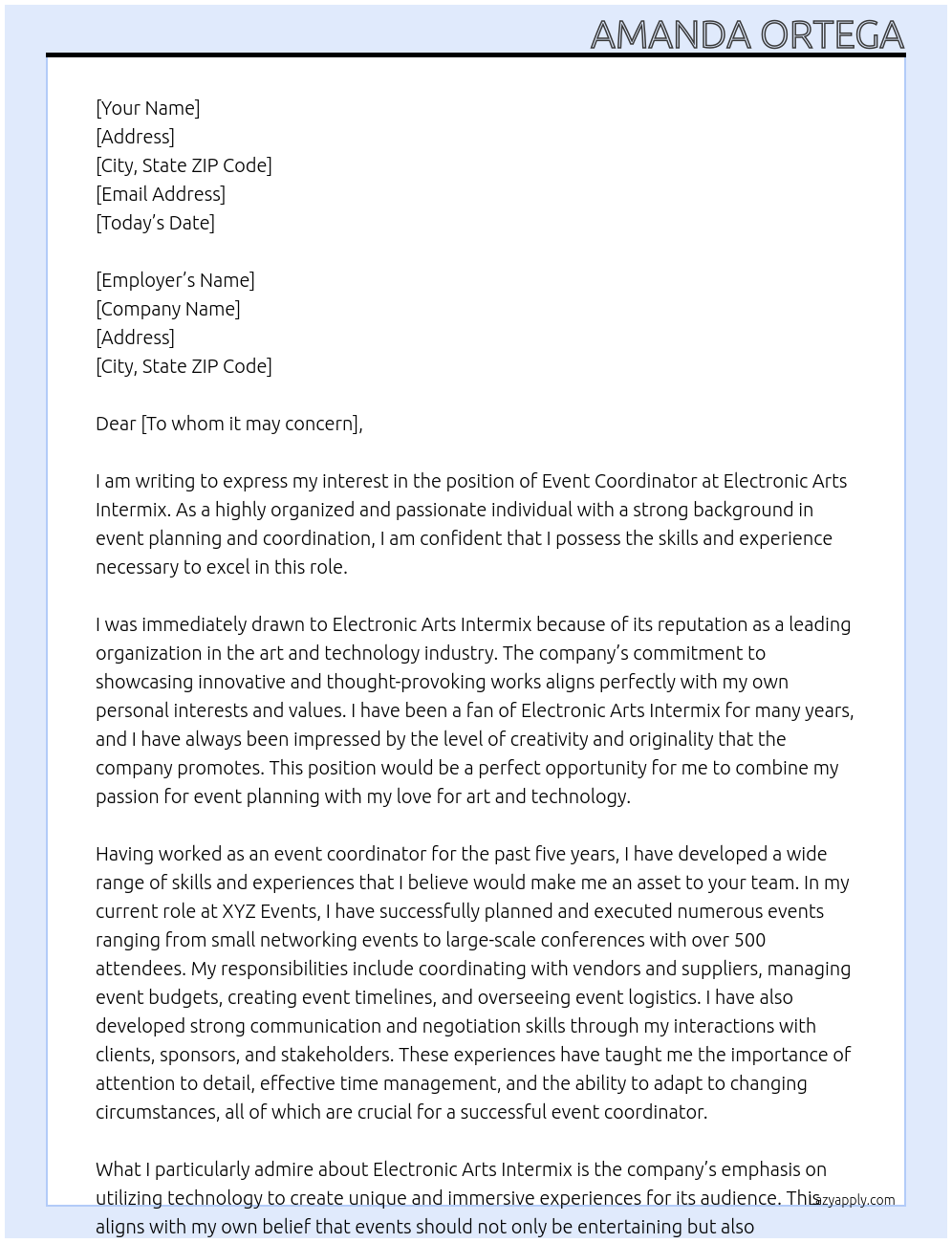Cover letter for event coordinator - LazyApply