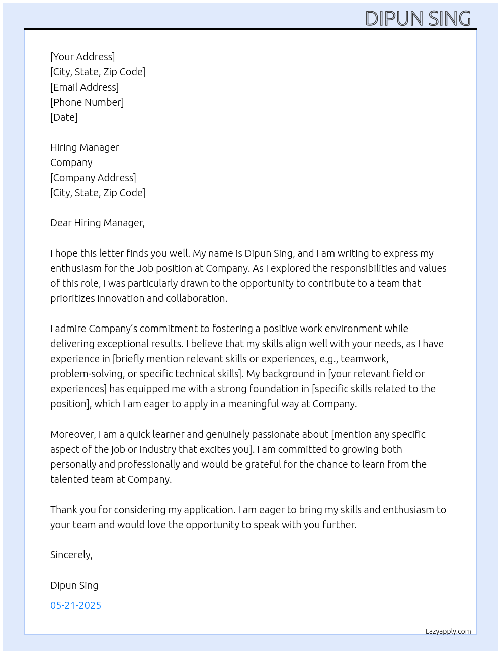 Cover letter for job - LazyApply