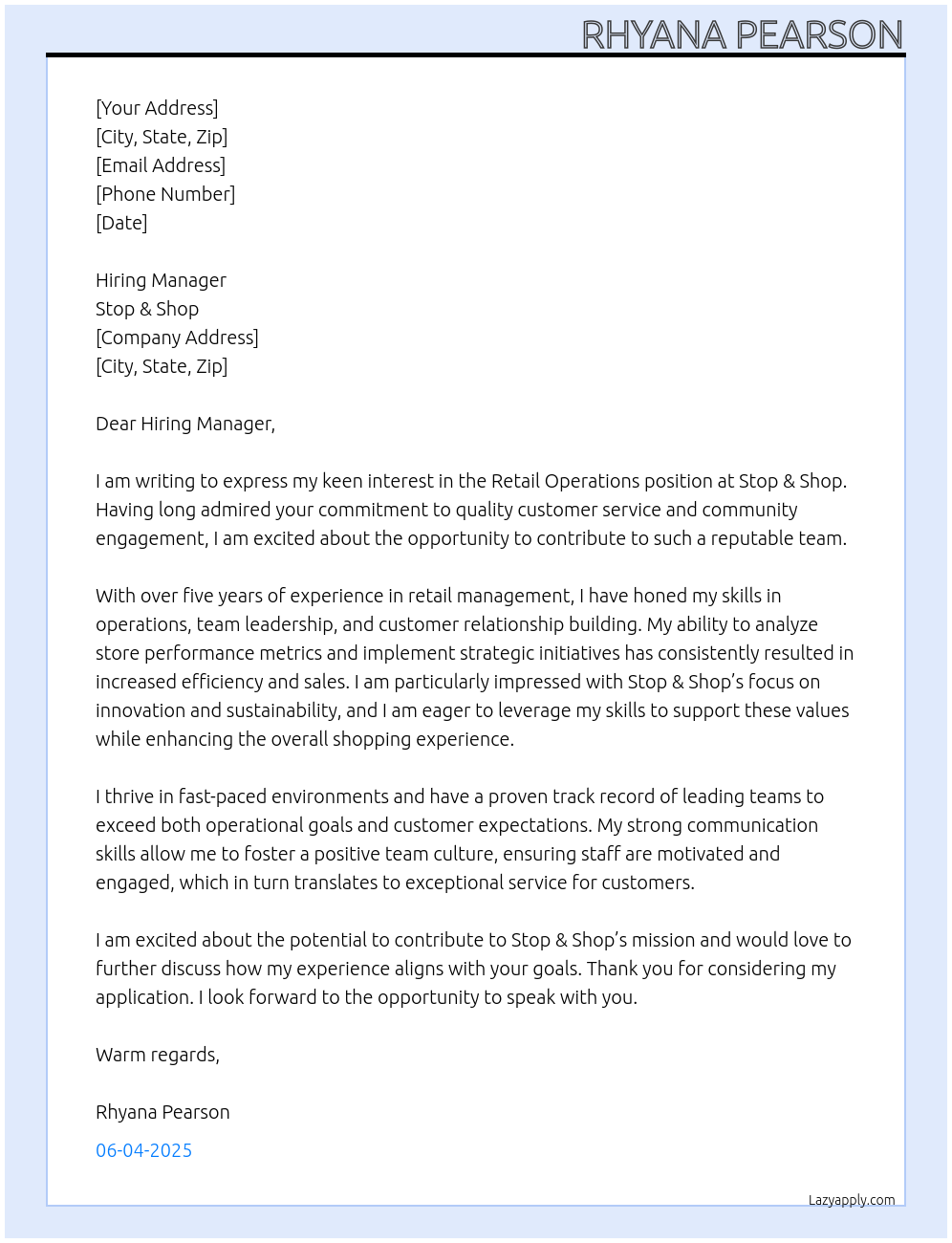 Cover letter for retail operations - LazyApply