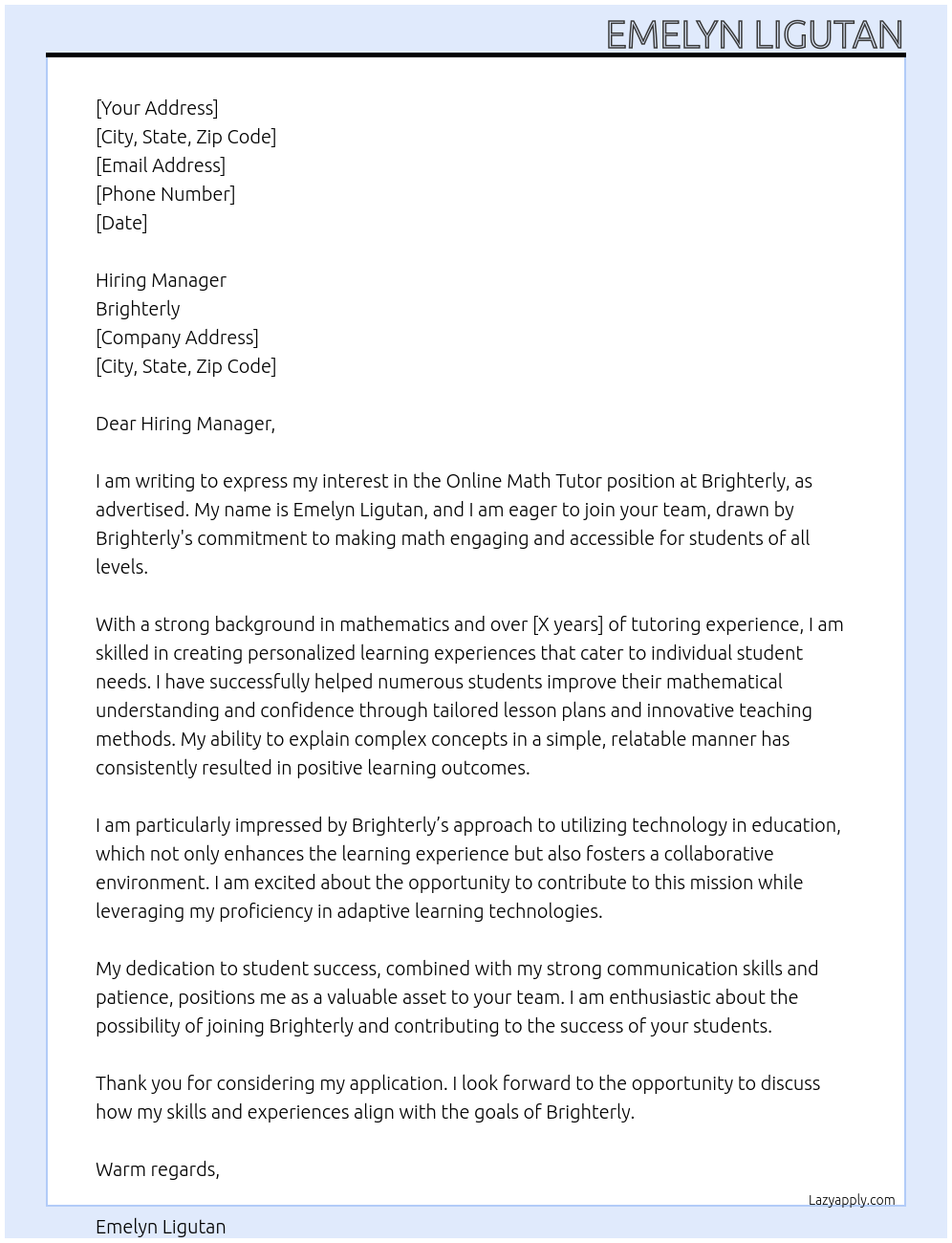 Cover letter for online math tutor - LazyApply