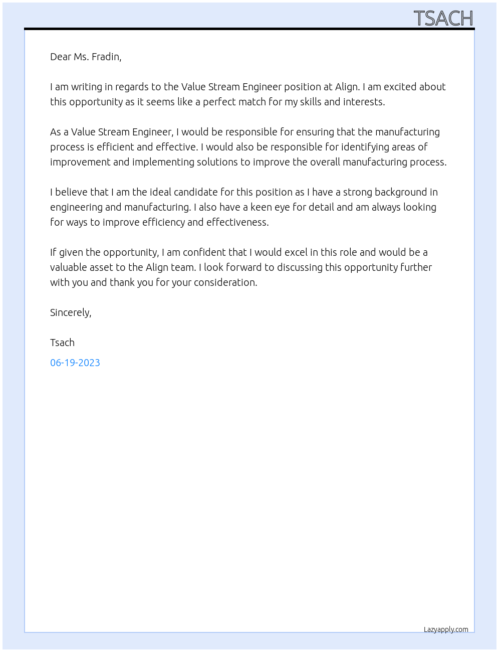 Cover letter for align - LazyApply