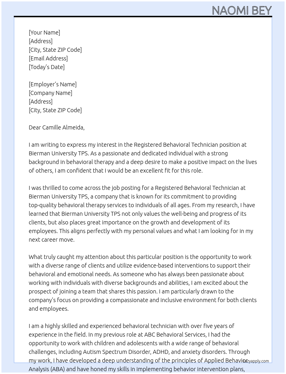 Cover letter for registered behavioral technician - LazyApply