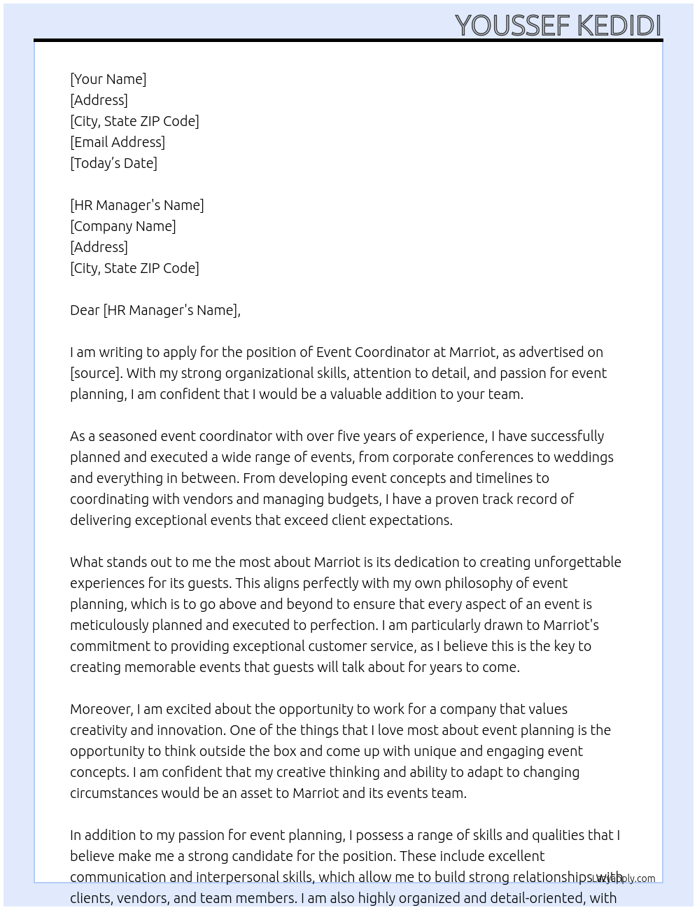 Cover letter for event coordinator - LazyApply