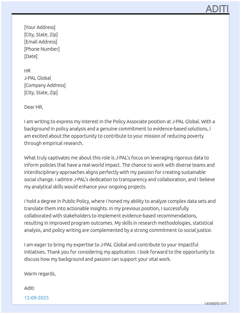 Cover letter for policy associate - LazyApply