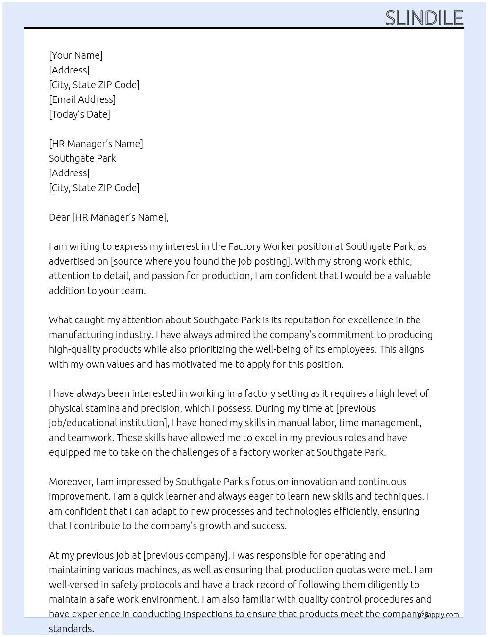 Cover letter for factory worker - LazyApply