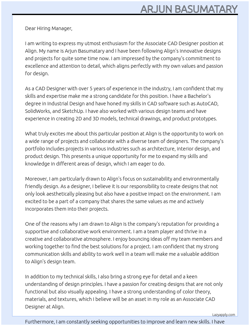 Cover letter for align - LazyApply