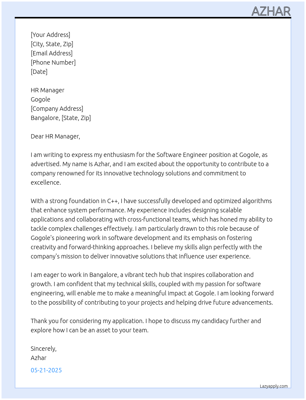 Cover letter for software engineer - LazyApply