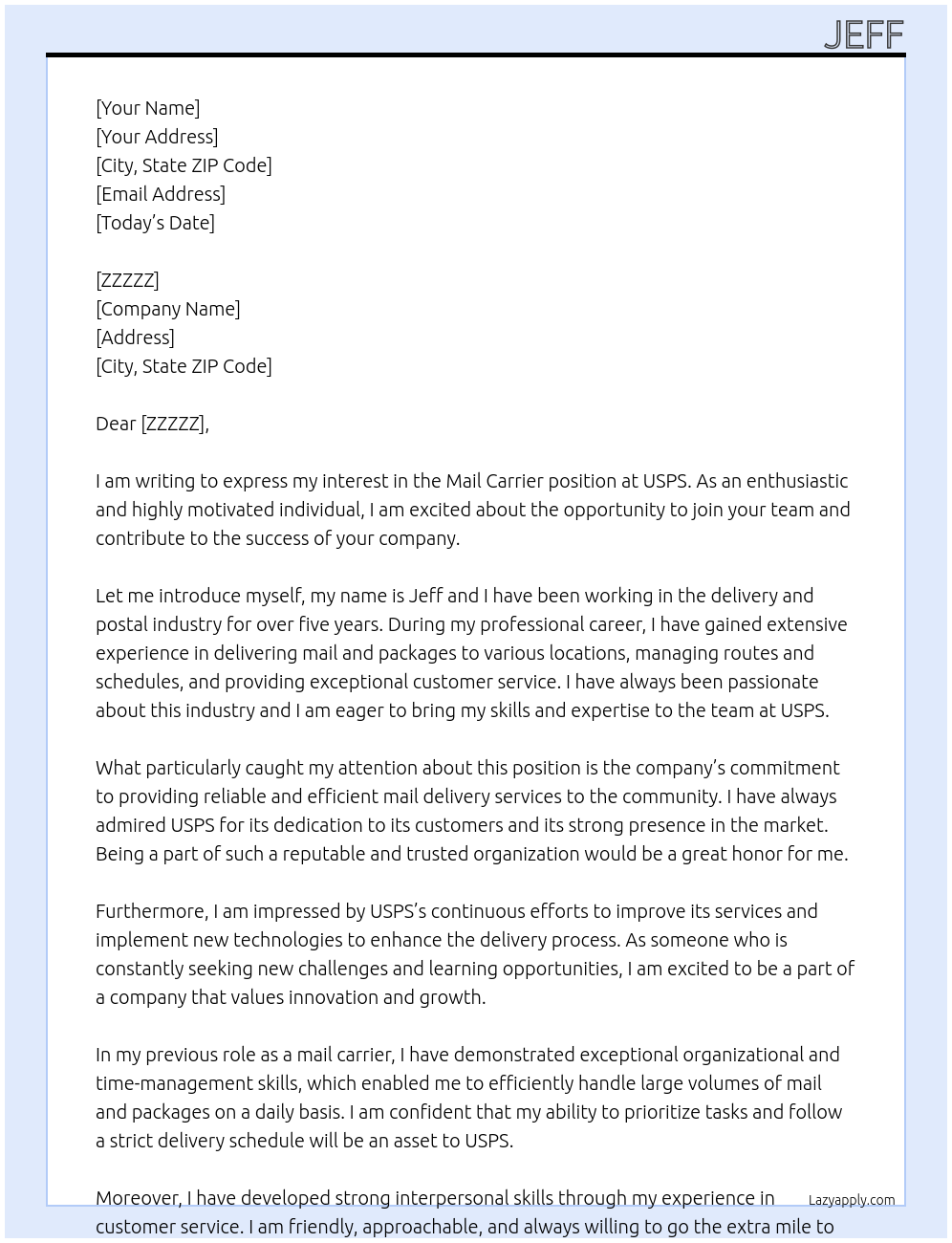Cover letter for mail carrier - LazyApply