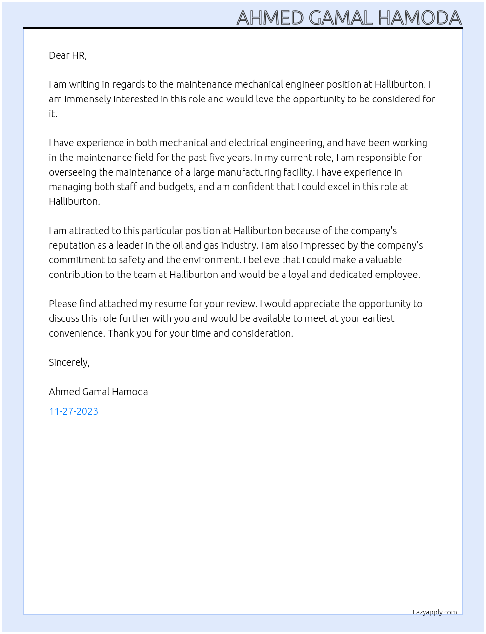 Cover letter for halliburton - LazyApply