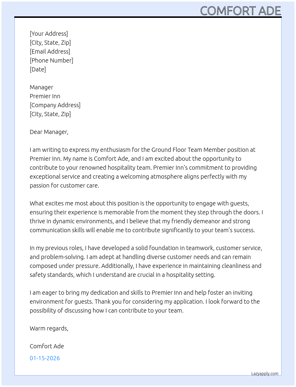 Cover letter for ground floor team member - LazyApply