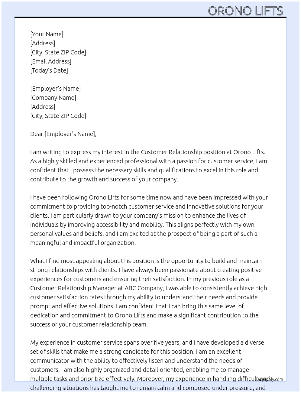 Cover letter for customer relationship - LazyApply