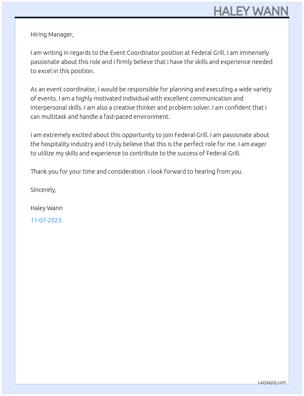 Cover letter for event coordinator - LazyApply