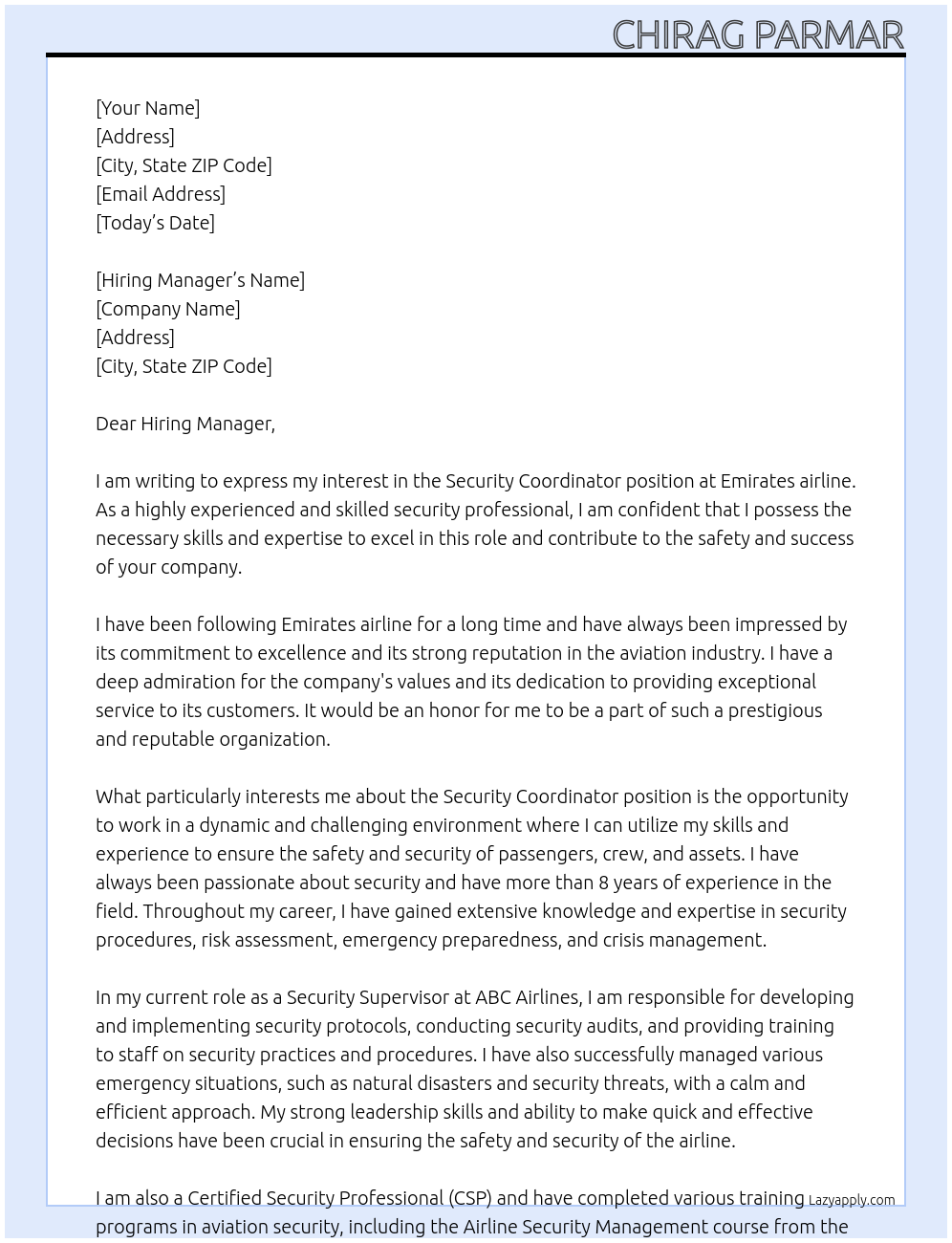Cover letter for security coordinator - LazyApply