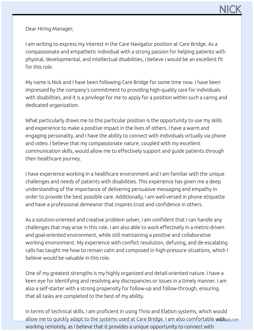 Cover letter for care navigator - LazyApply