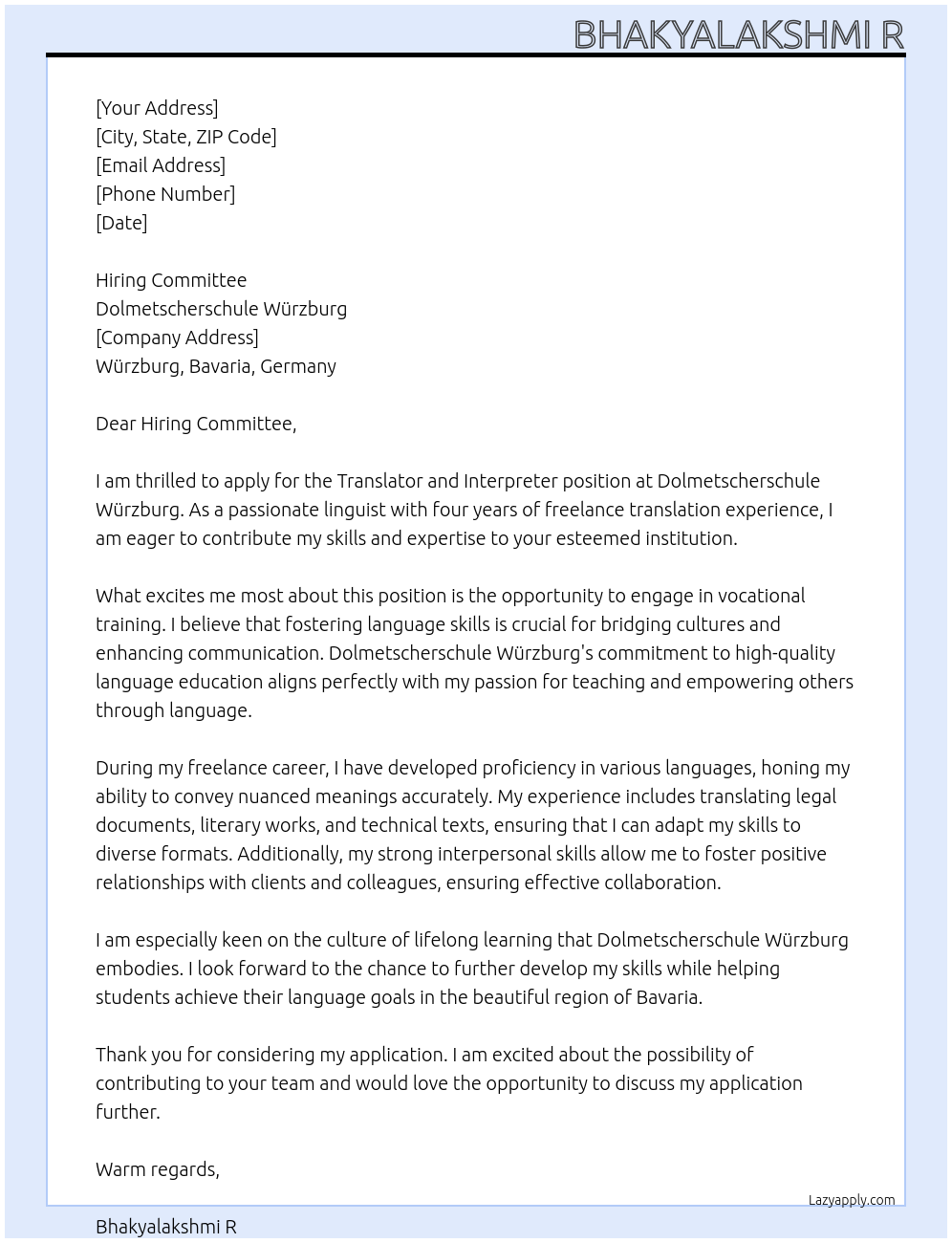 Cover letter for translator and interpreter - LazyApply