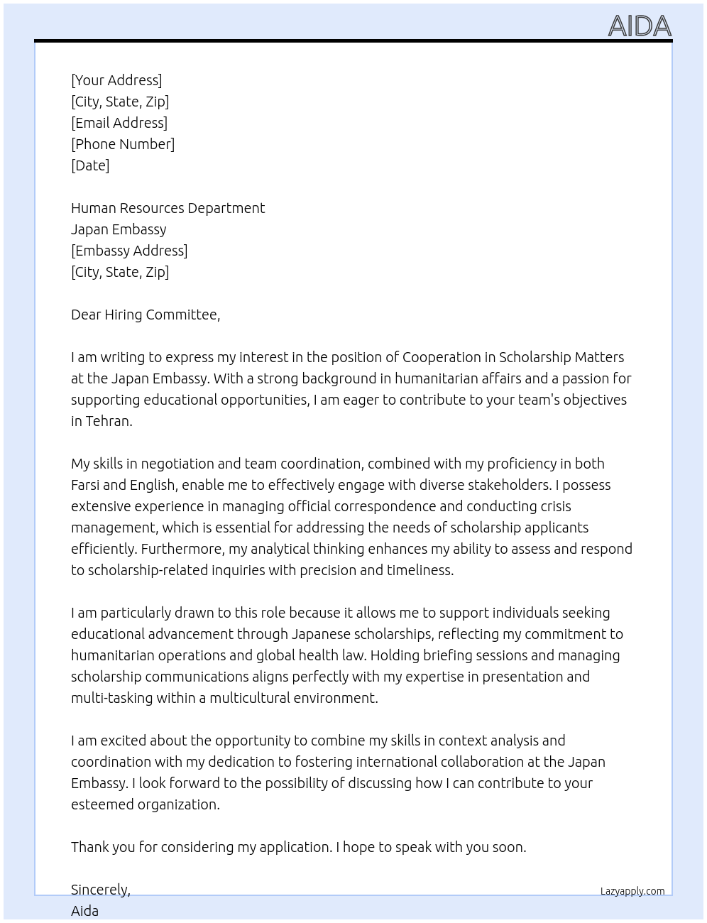 Cover letter for cooperation in scholarship matters - LazyApply