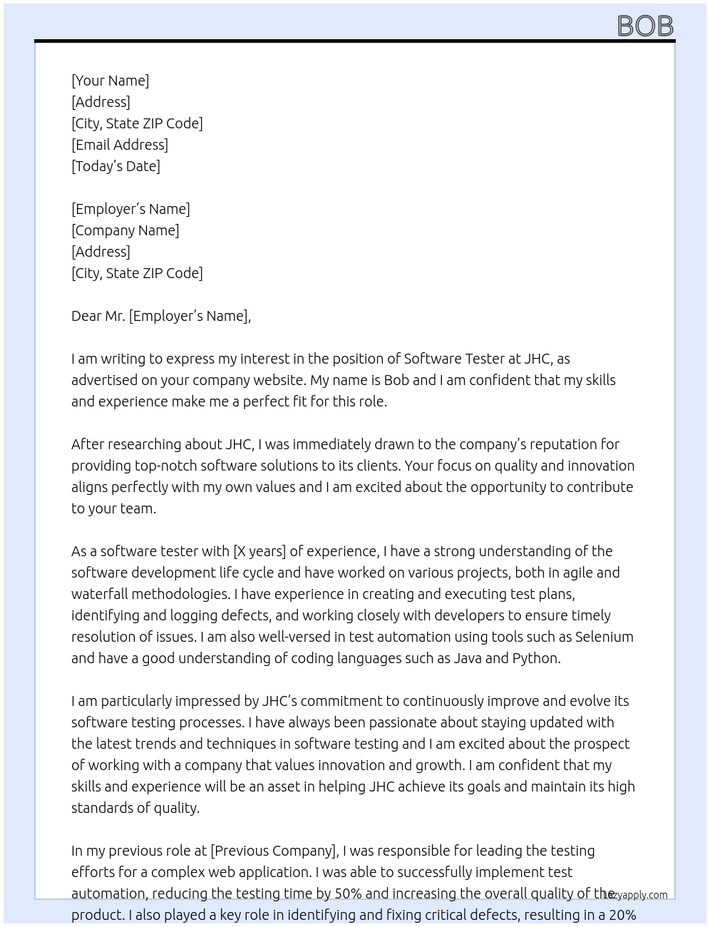 Cover letter for software tester - LazyApply