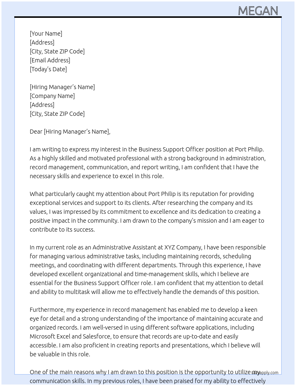 Cover letter for business support officer - LazyApply
