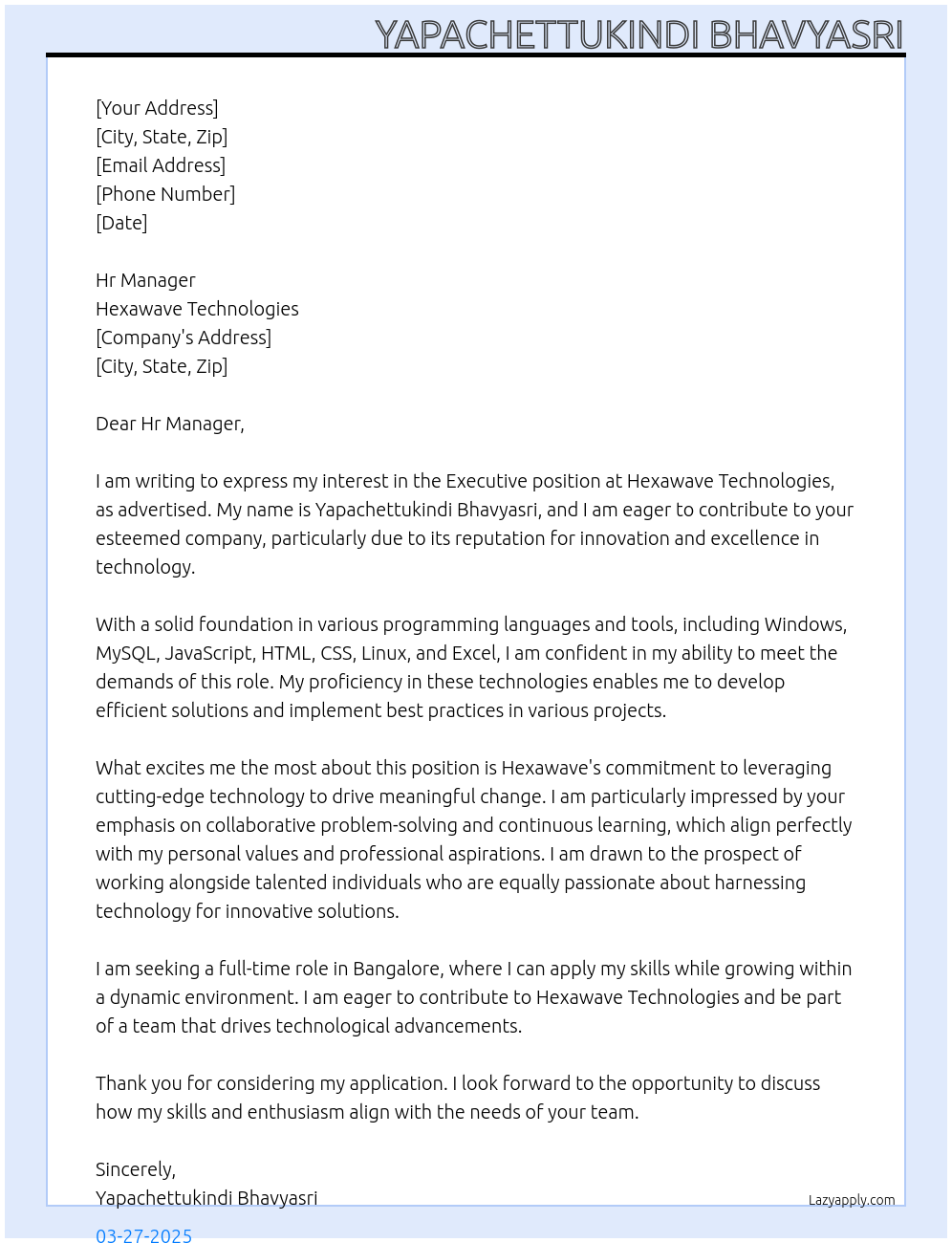 Cover letter for executive - LazyApply