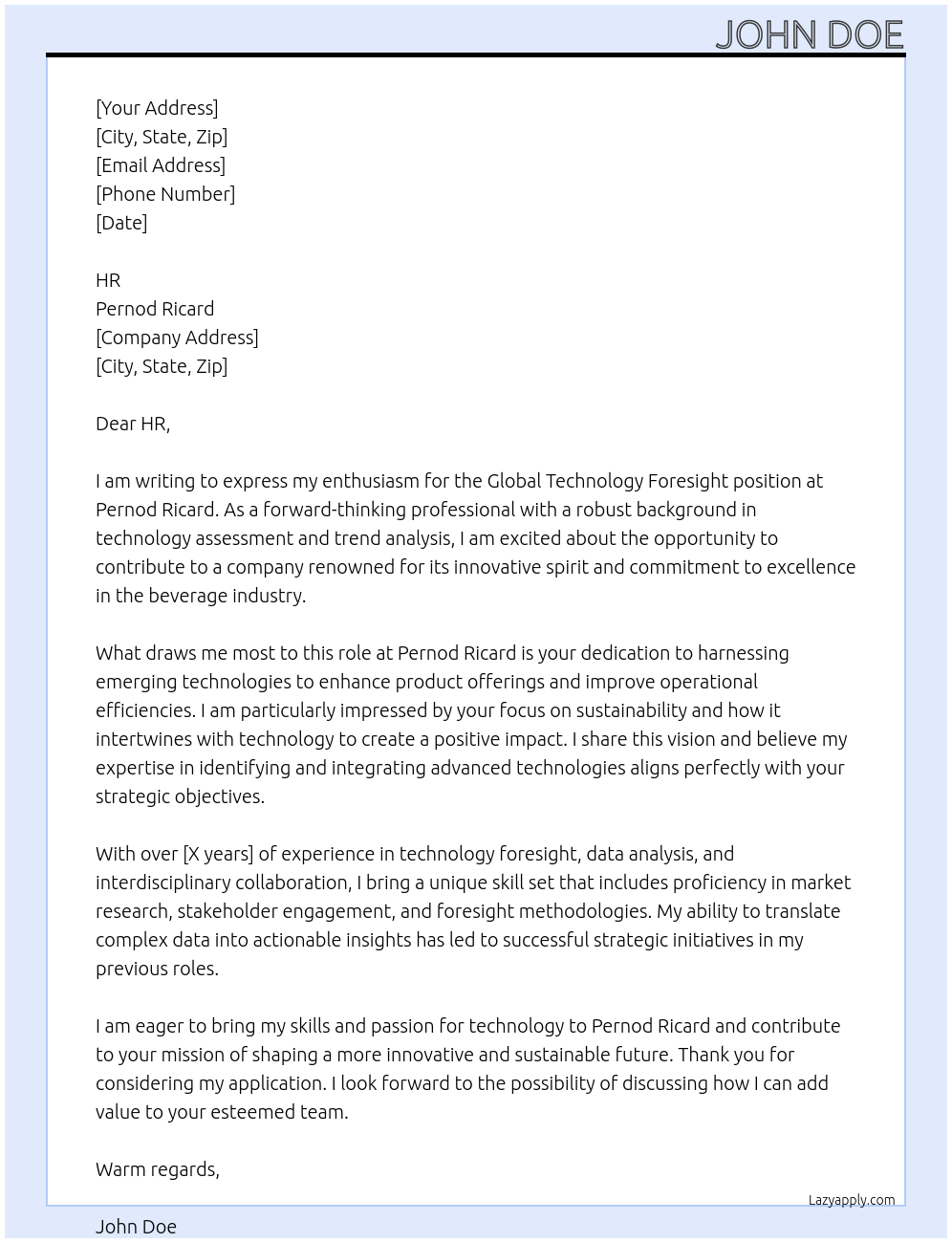 Cover letter for global technology foresight - LazyApply
