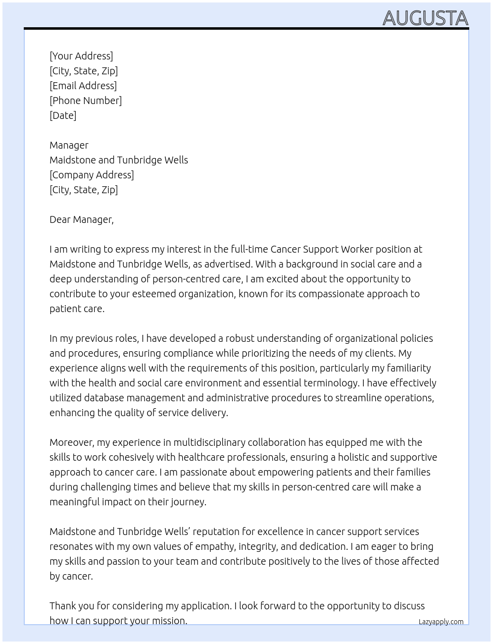 Cover letter for cancer support worker - LazyApply