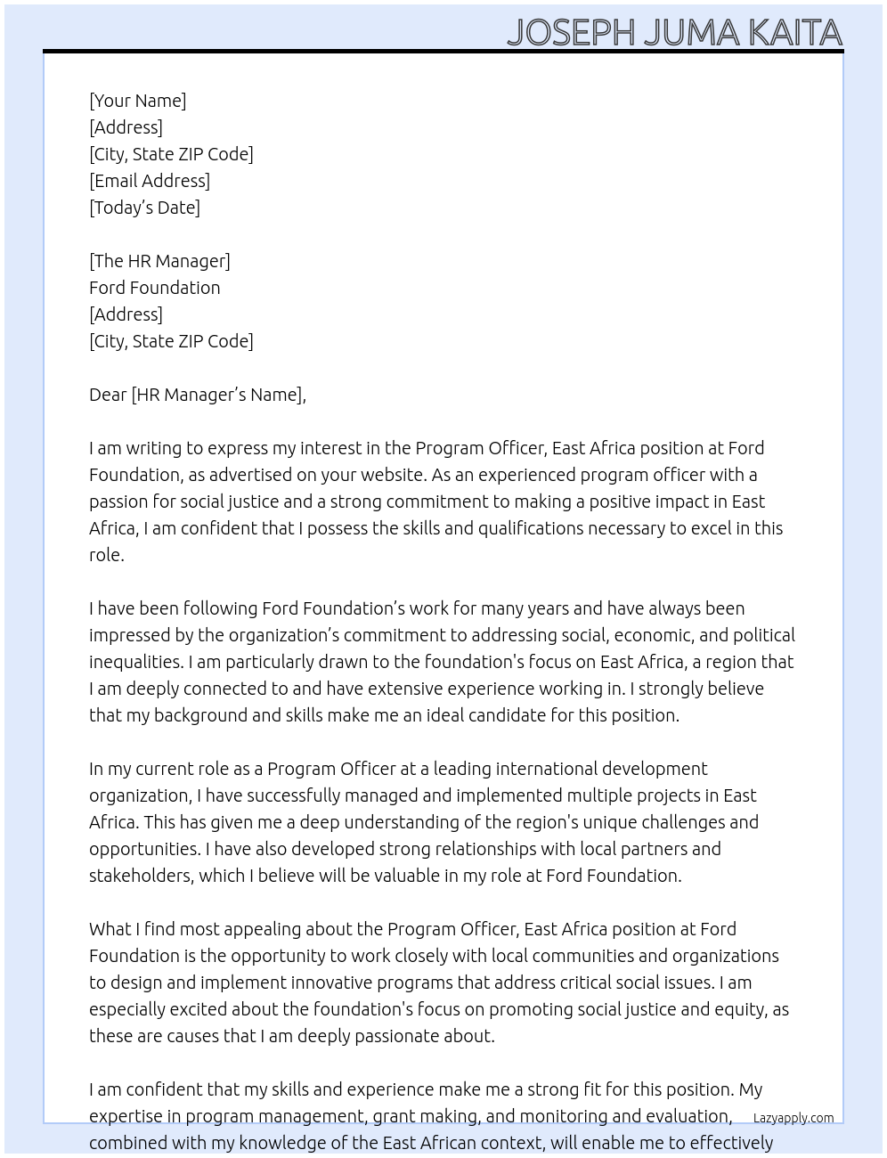 Cover letter for program officer, east africa - LazyApply