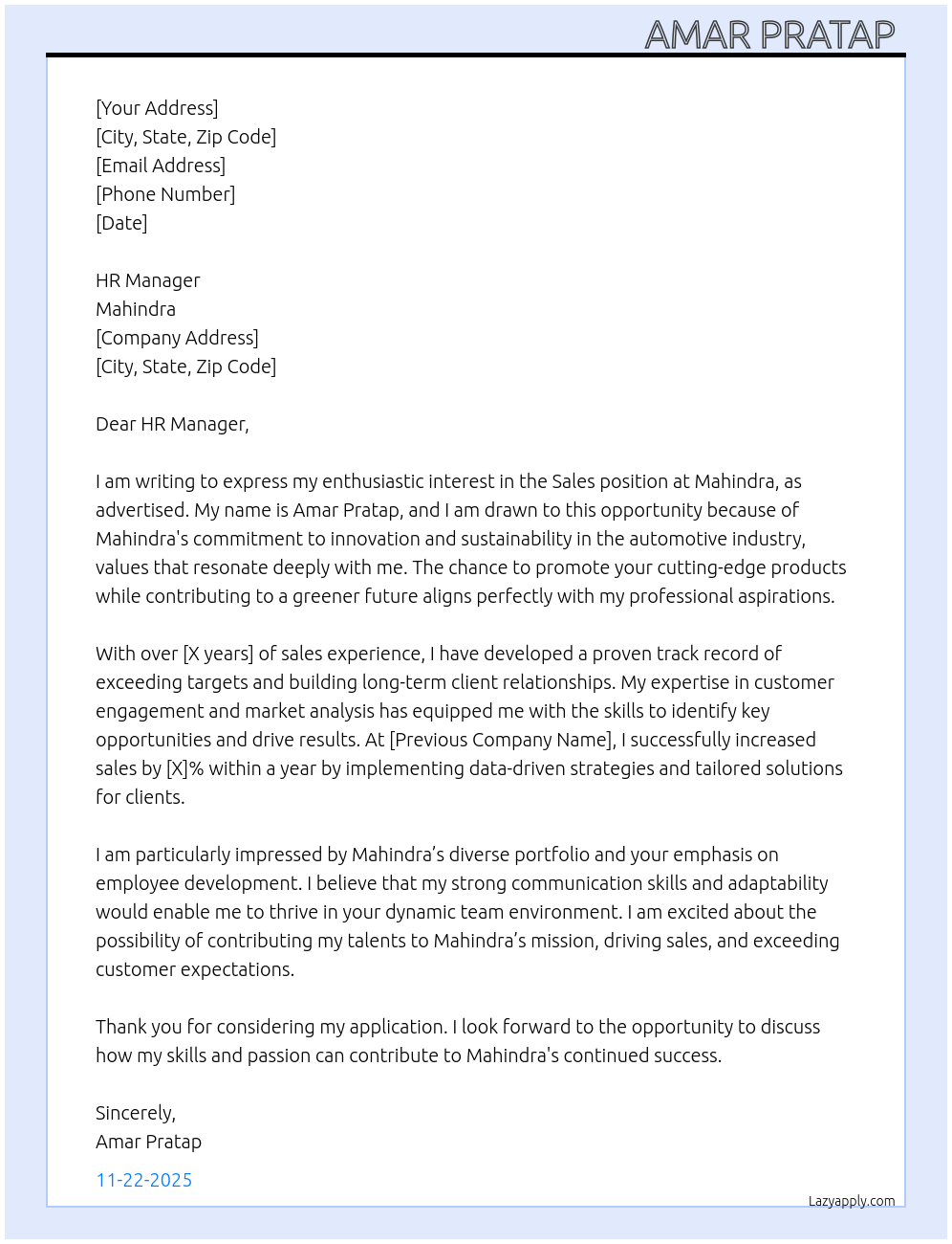 Cover letter for sells - LazyApply