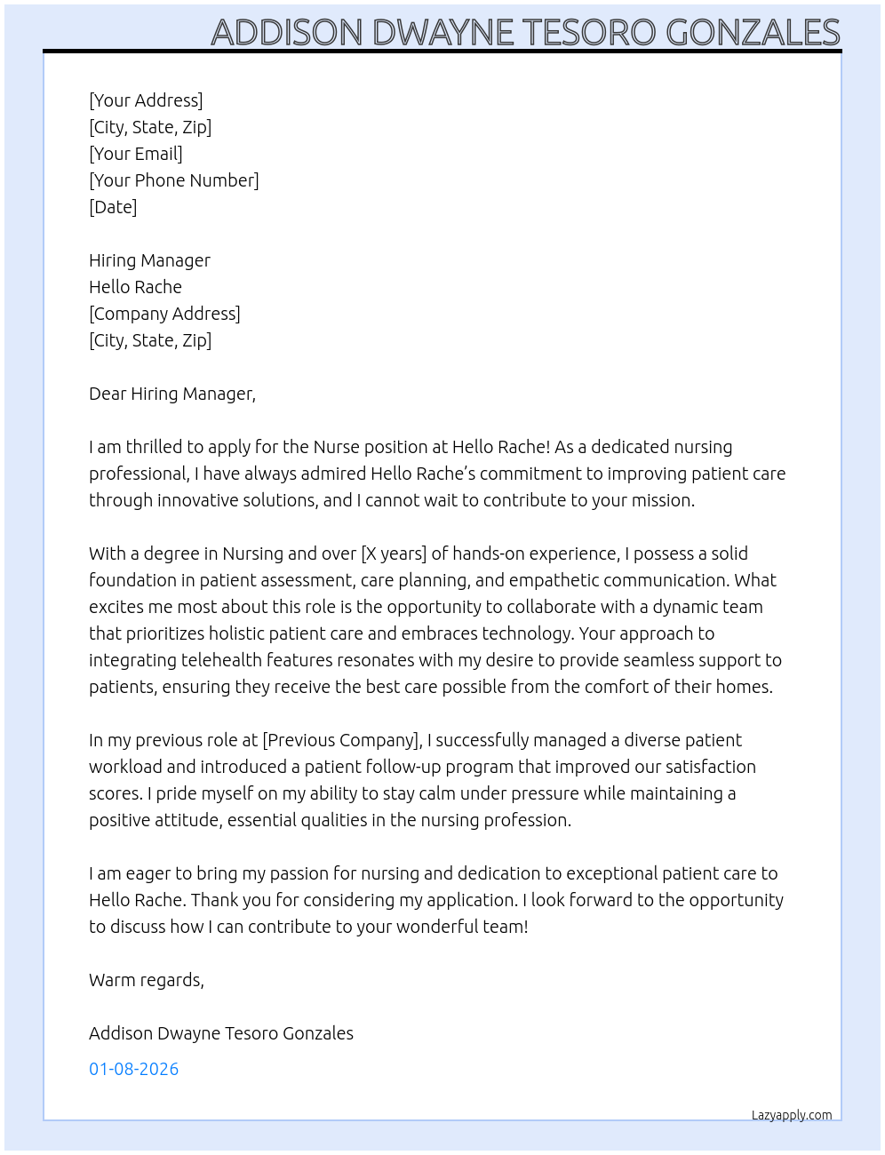 Cover letter for nurse - LazyApply